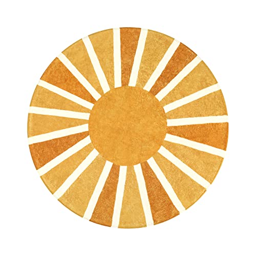 Lahome Boho Round Rugs - 4Ft Washable Non-Slip Small Round Area Rug Throw Soft Sofa Kids Nursery Room Rug Rainbow Sun Print Distressed Round Carpet for Bedroom Entryway Living Room Dining Room