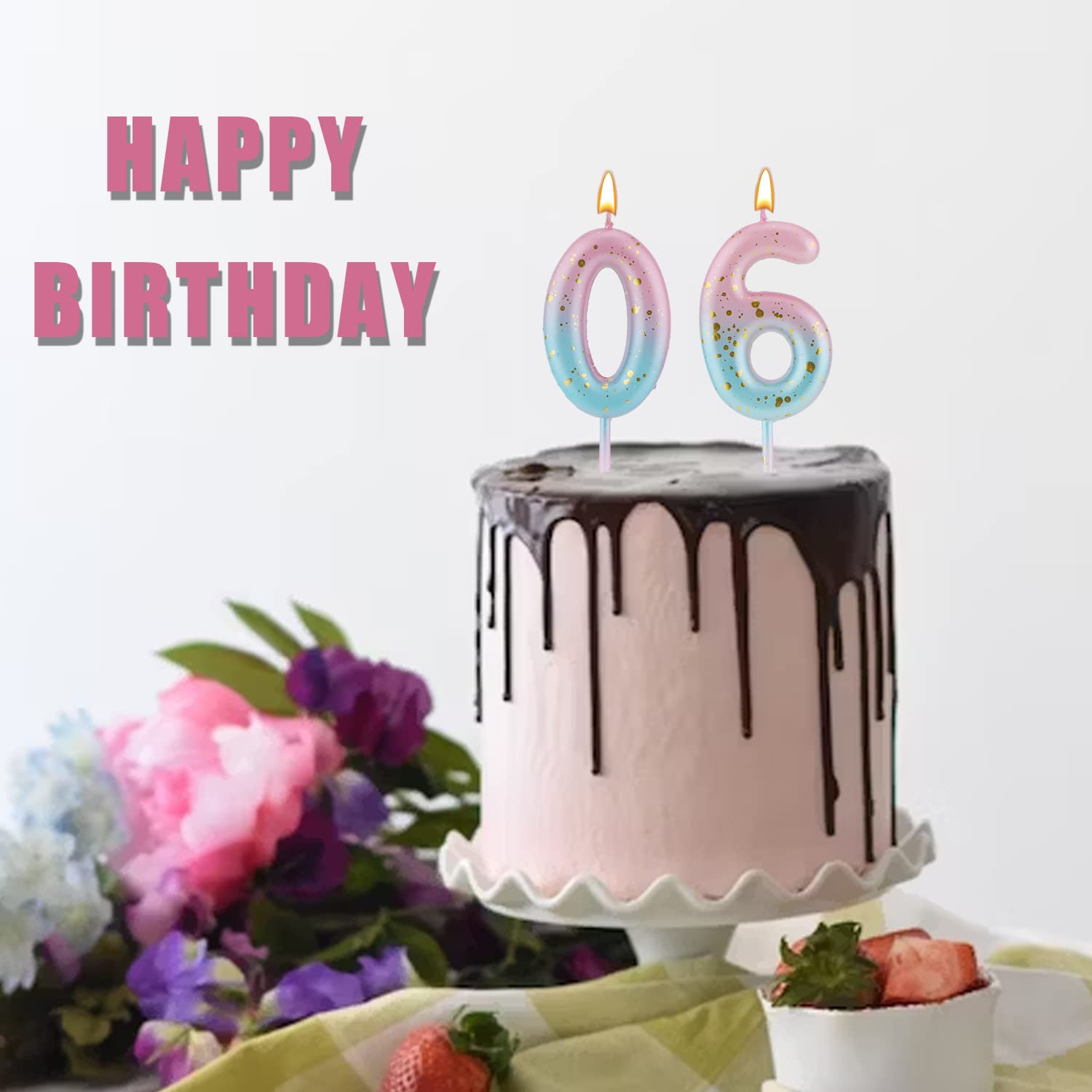 Gradient Birthday Number Letter Candle, Pink Blue Gradient Birthday Candles for Cake Numeral Letter Birthday Candles Decoration for Birthday Parties Wedding Anniversary (6)