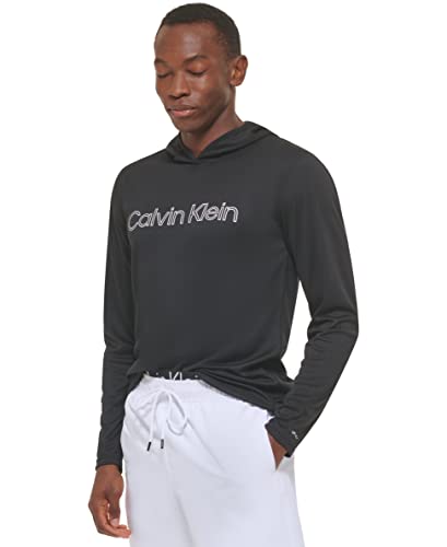 Calvin Klein Men's Standard Quick Dry UPF 40+ Hoodied Top, Black, Large