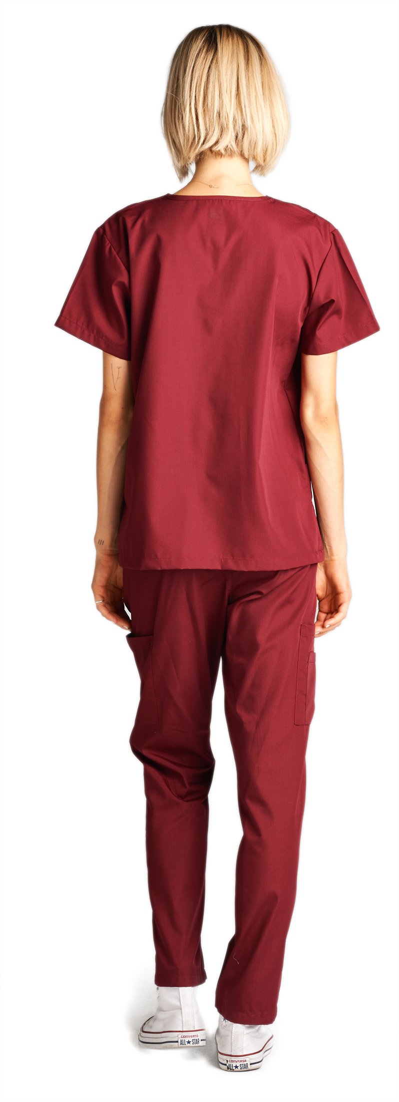 Dagacci Medical Uniform Woman and Man Scrub Set Unisex Medical Scrub Top and Pant, Burgundy, L