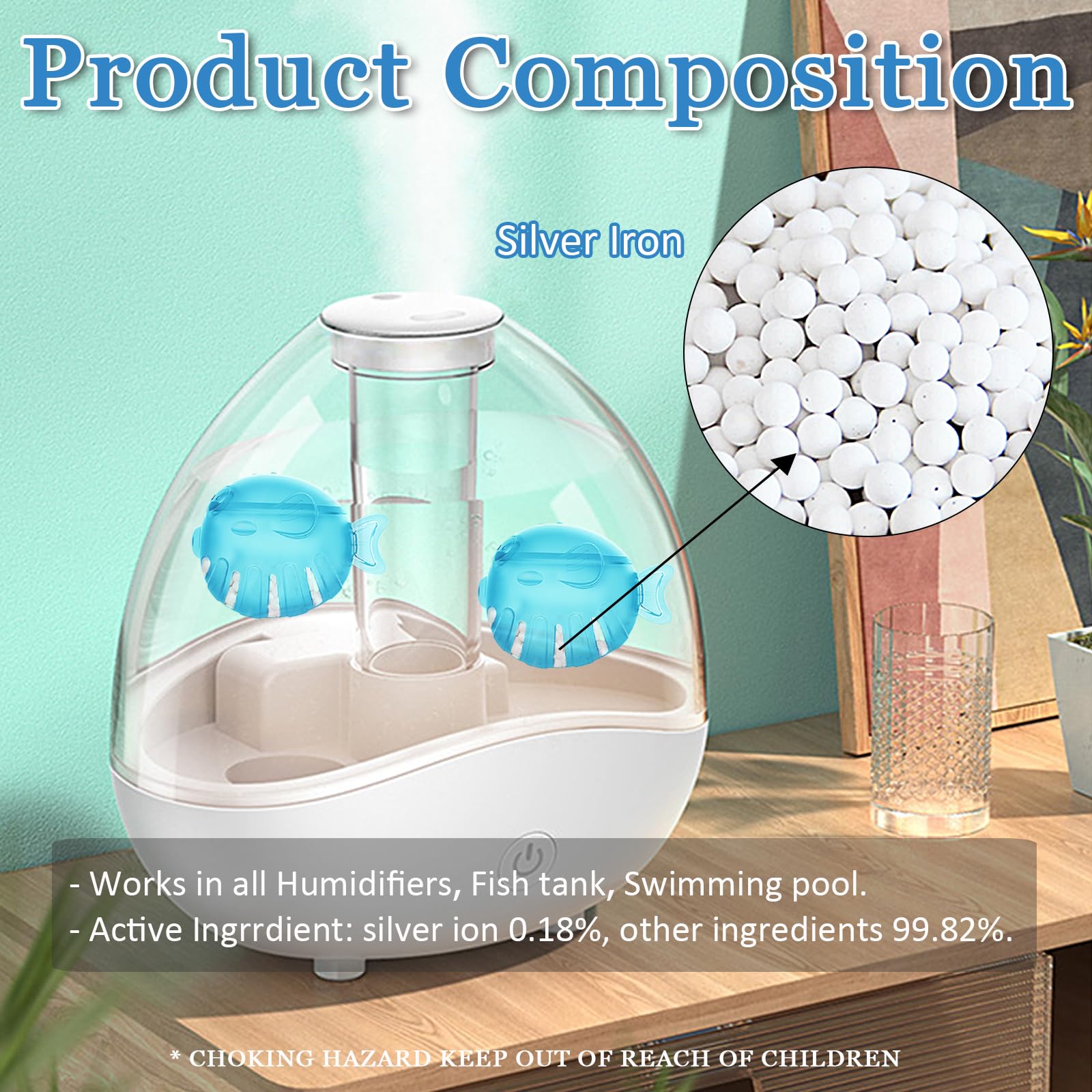 Humidifier Cleaner, Humidifier Cleaning Fish for Humidifiers & Fish Tanks, Purifies Water, Prevents Hard Water Build Up, Eliminates White Dust Odours, 10PCS, Blue, PB-23