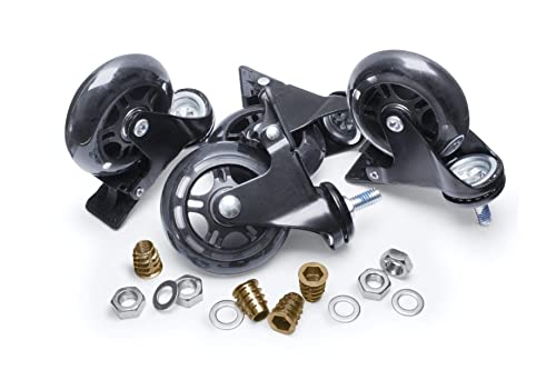 Slipstick CB693 Premium 3 Inch Rubber Caster Wheels with Brake (4 Pack) Replacement Rollerblade Style Swivel Casters with 3/8ββ 16x1β Threaded Stem, Includes Mounting Hardware, Black/Clear Castor