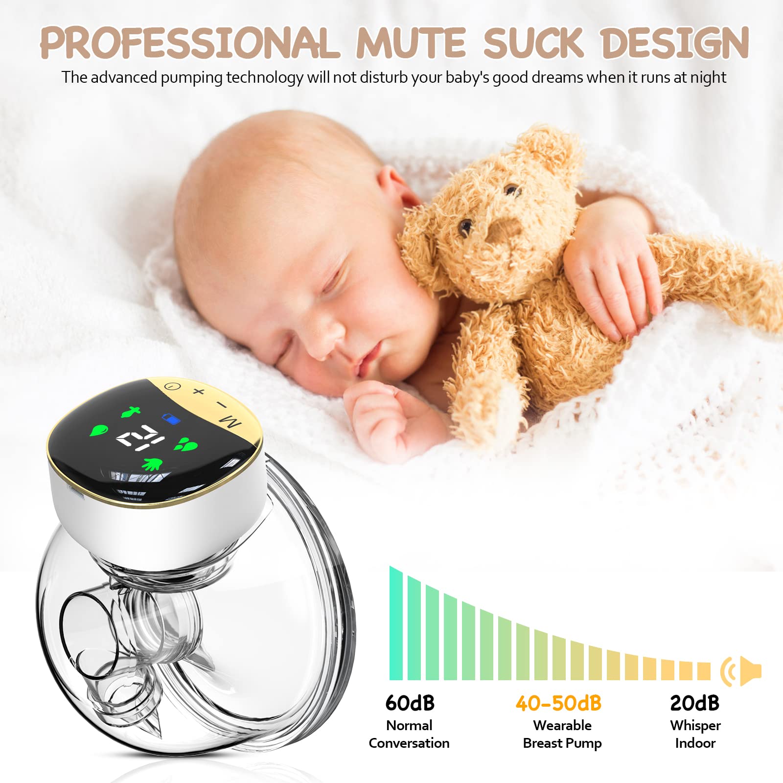 ECEHAN Wearable Breast Pumps, Double Hands Free Breast Pumps, 4 Modes & 12 Levels Adjustable Portable Electric Breast Pump, Comfortable Painless and Low Noise Wireless Breast Pump 2pc