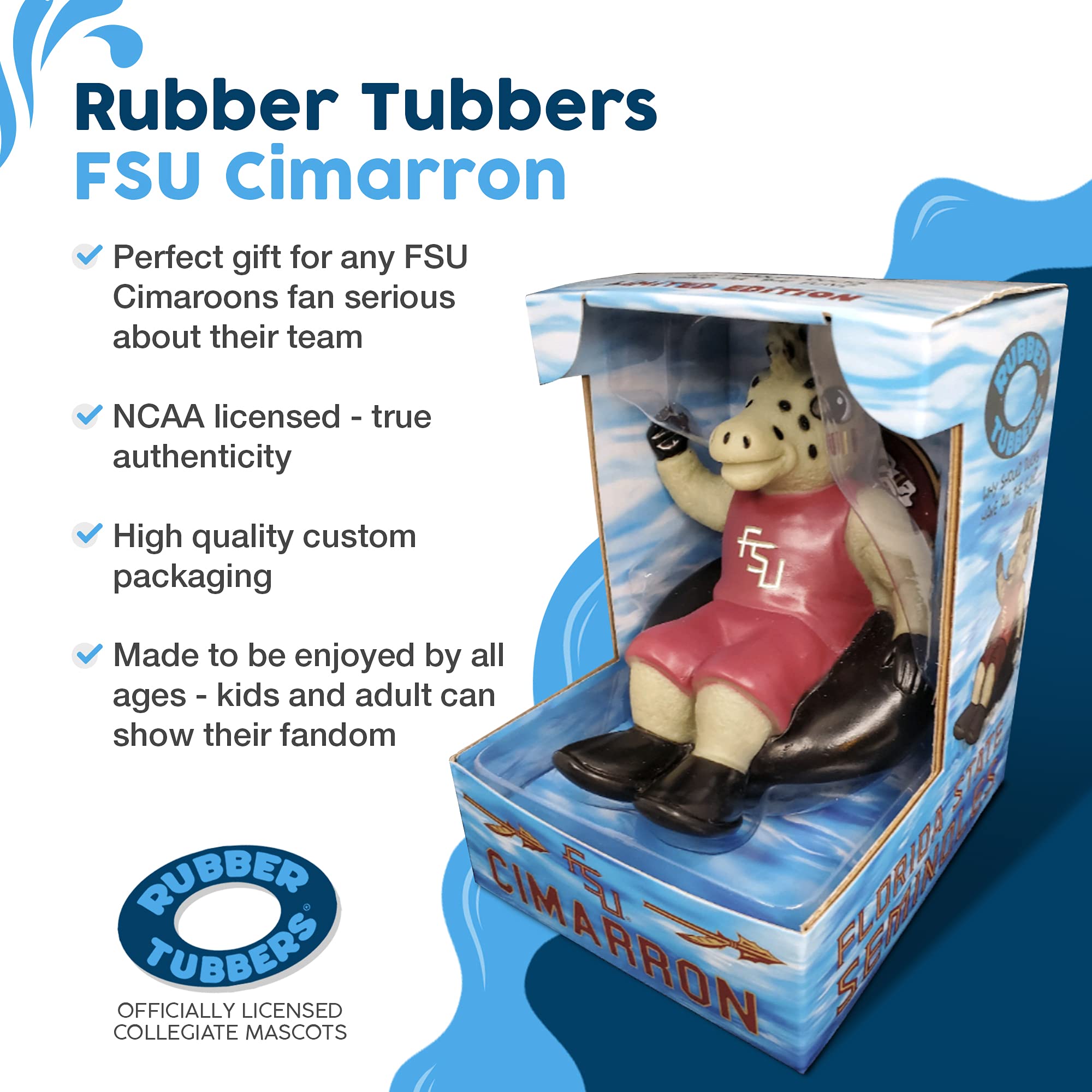 Rubber Tubbers Florida State Seminoles (Cimarron) Collegiate Bathtub Toys - Officially Licensed NCAA Team Mascots, Authentic Sports Memorabilia, Novelty Rubber Ducks (Florida State University)