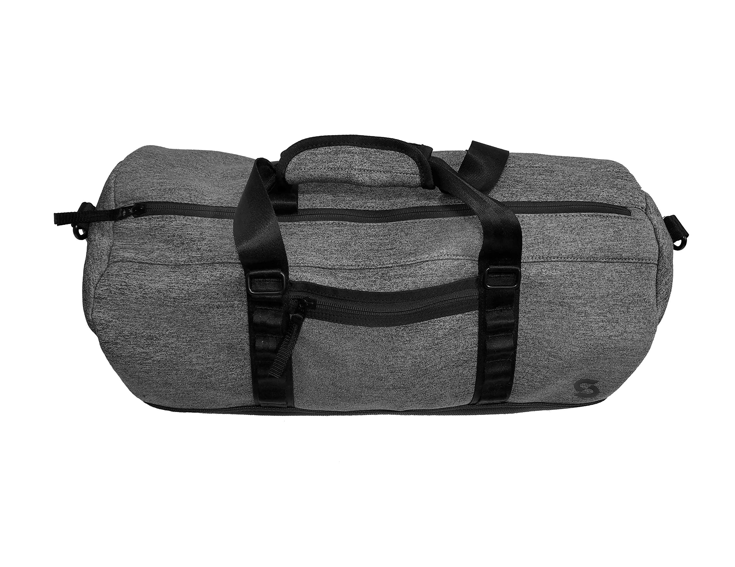 Smassy Durable Neoprene Gym Bag with Vegan Leather Bottom - Large Sports Duffel with Adjustable Shoulder Strap and Multiple Pockets