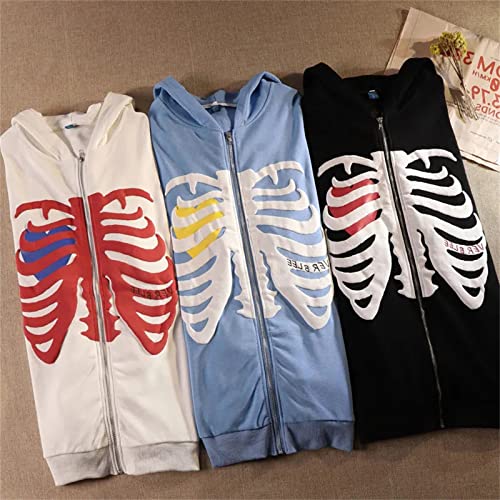 Lausiuoe Skeleton Hoodie Zip Up Brown Women Casual Full Zip Up Plush Hoodie Comfy Loose Solid Sweatshirt Long Sleeve Jacket with Pockets