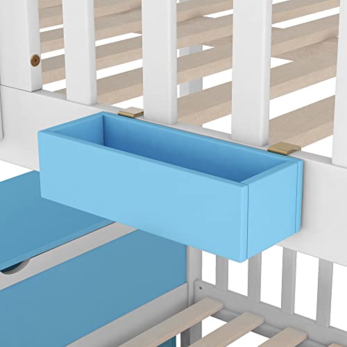 Lepfun Bunk Bed,Full Over Full Size Bunk Bed with Twin Size Trundle Bed, Farmhouse Bed with Storage Box and A Big Drawer for Kidroom,Bedroom and Dorm,Noise Free,No Box Spring Needed,Blue