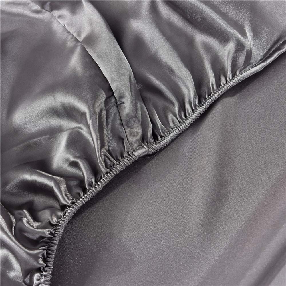 Grey Gray Luxury Silk Bedding Set. Include Silk Duvet Cover, Silk Pillow Sham and Silk Fitted Sheet. Satin Silk, Silk Blend Fabric. No Comforter or Duvet Insert Included. Full/Queen Size.