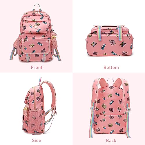 Maod Backpacks for Girls Backpack for School Suitable Ages 6-8 Kids - Pass CPSC Certified - Gift Cute Pendant (Pink)