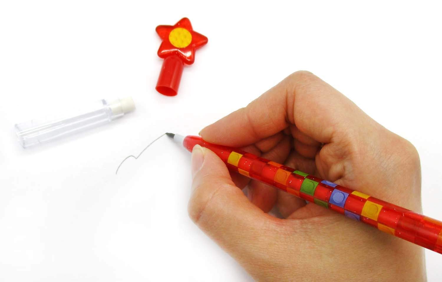Tiny Mills 24 Pcs Building Blocks Brick Multi Point Stackable Pencil with Eraser for Brick Birthday Party Favor Prize Carnival Goodie Bag Stuffers Classroom Rewards Pinata Fillers