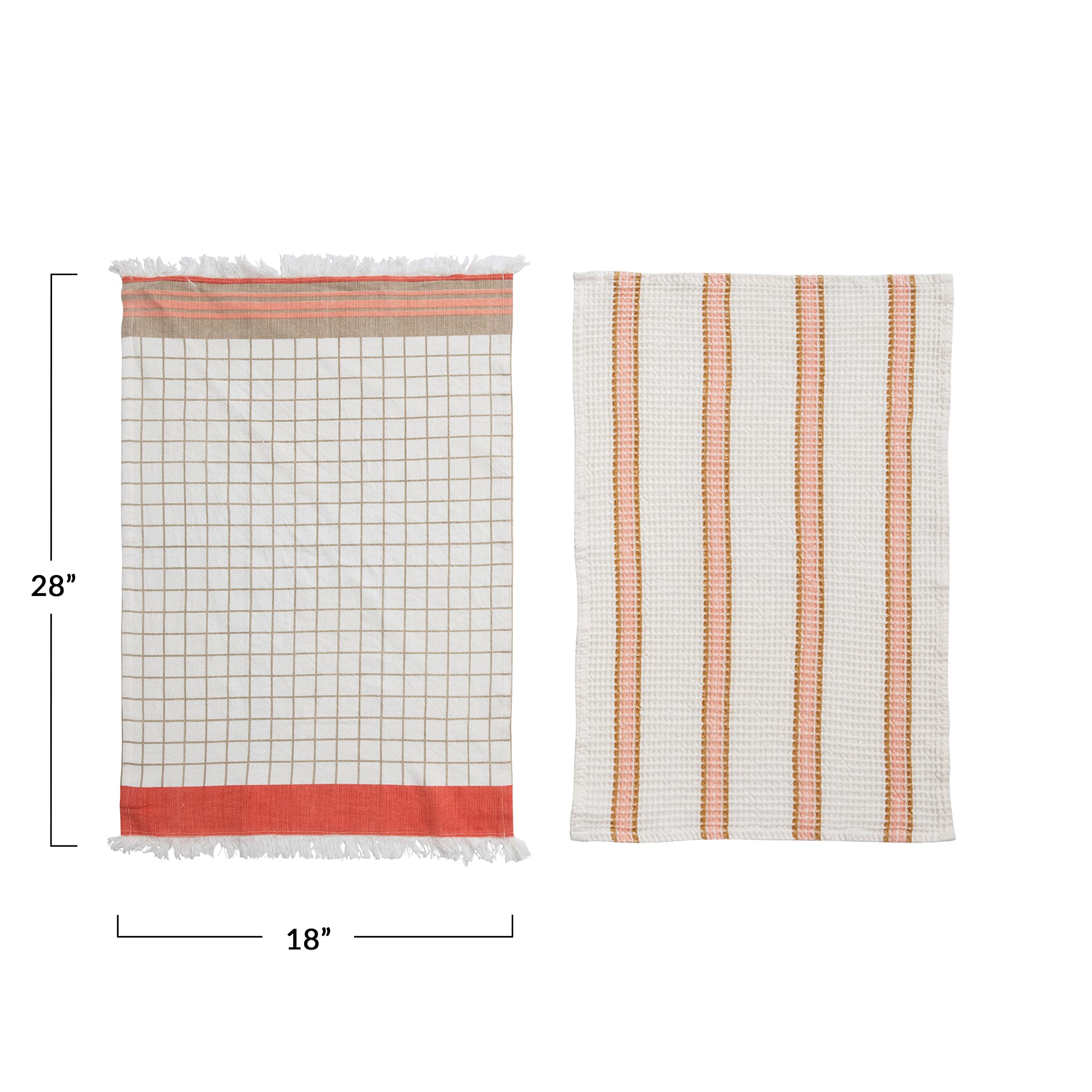 Creative Co-Op Cotton Pattern, 2 Styles Tea Towels, 18" L x 18" W x 0" H, Multicolor