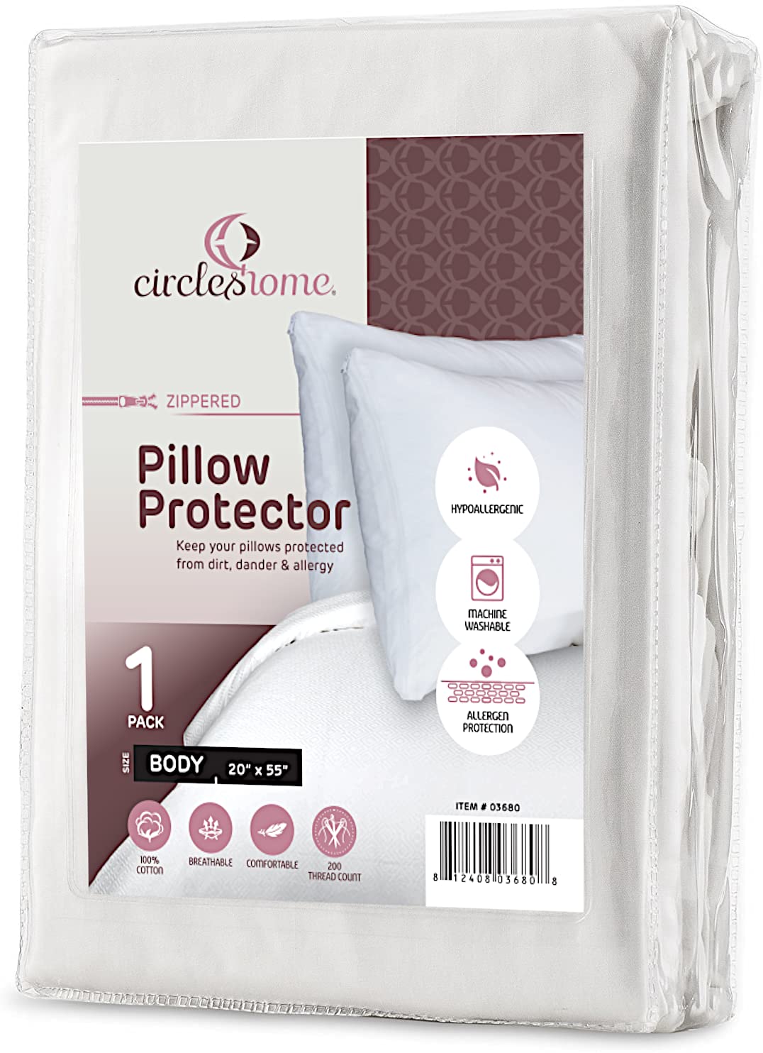 CirclesHome Body Pillow Protectors (20 X 55) - 100% Zippered Cotton Body Pillow Covers - Extra Long Zippered Pillowcase - Protects Pillows from Dirt, Dust and Debris (Body- Set of 2 - 20x55)