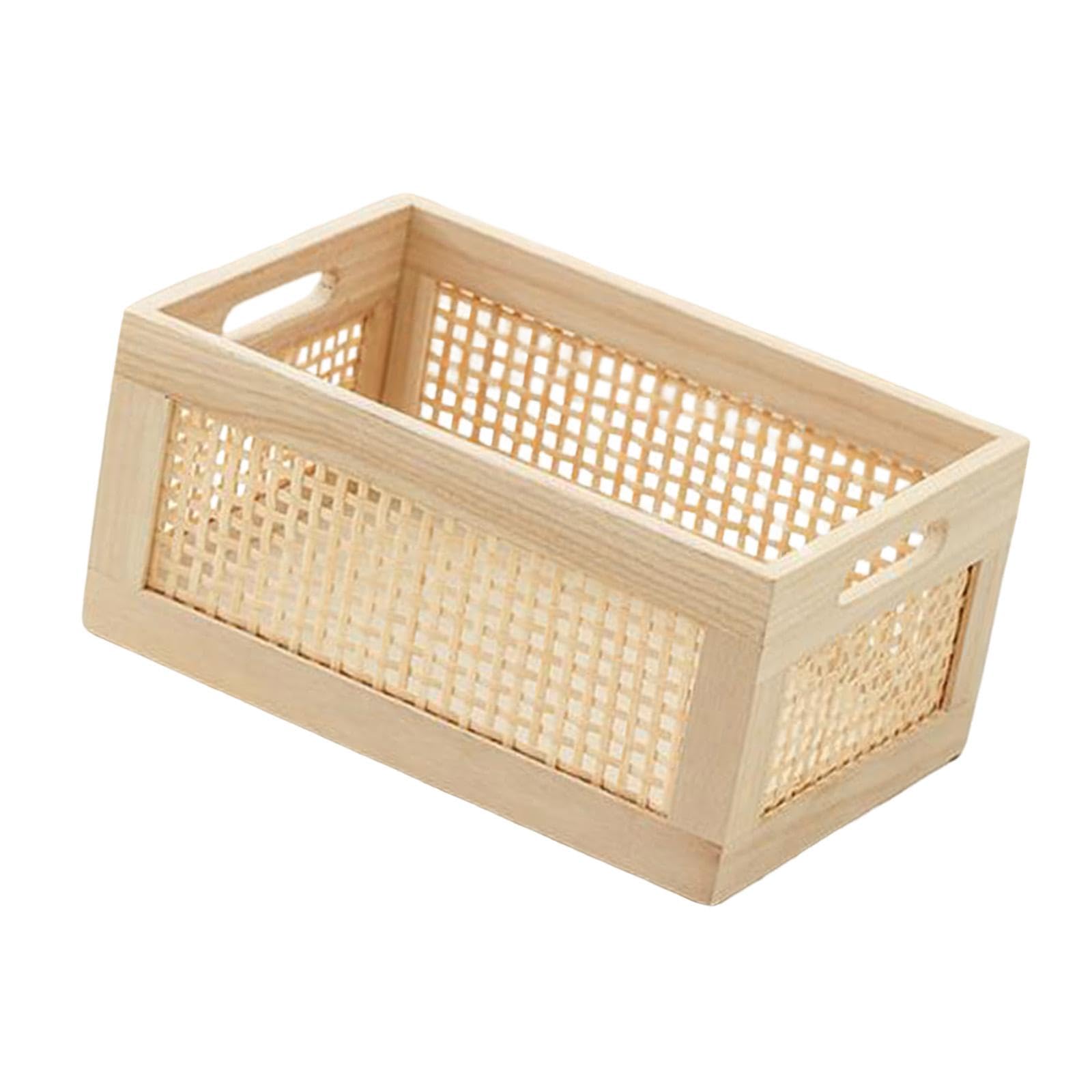 Gralara Rectangular Storage Basket, Rustic Wooden Box Sundries Book Organizer Multipurpose Wood Frame Storage Basket for Closets Bedroom Cabinets, Super Small