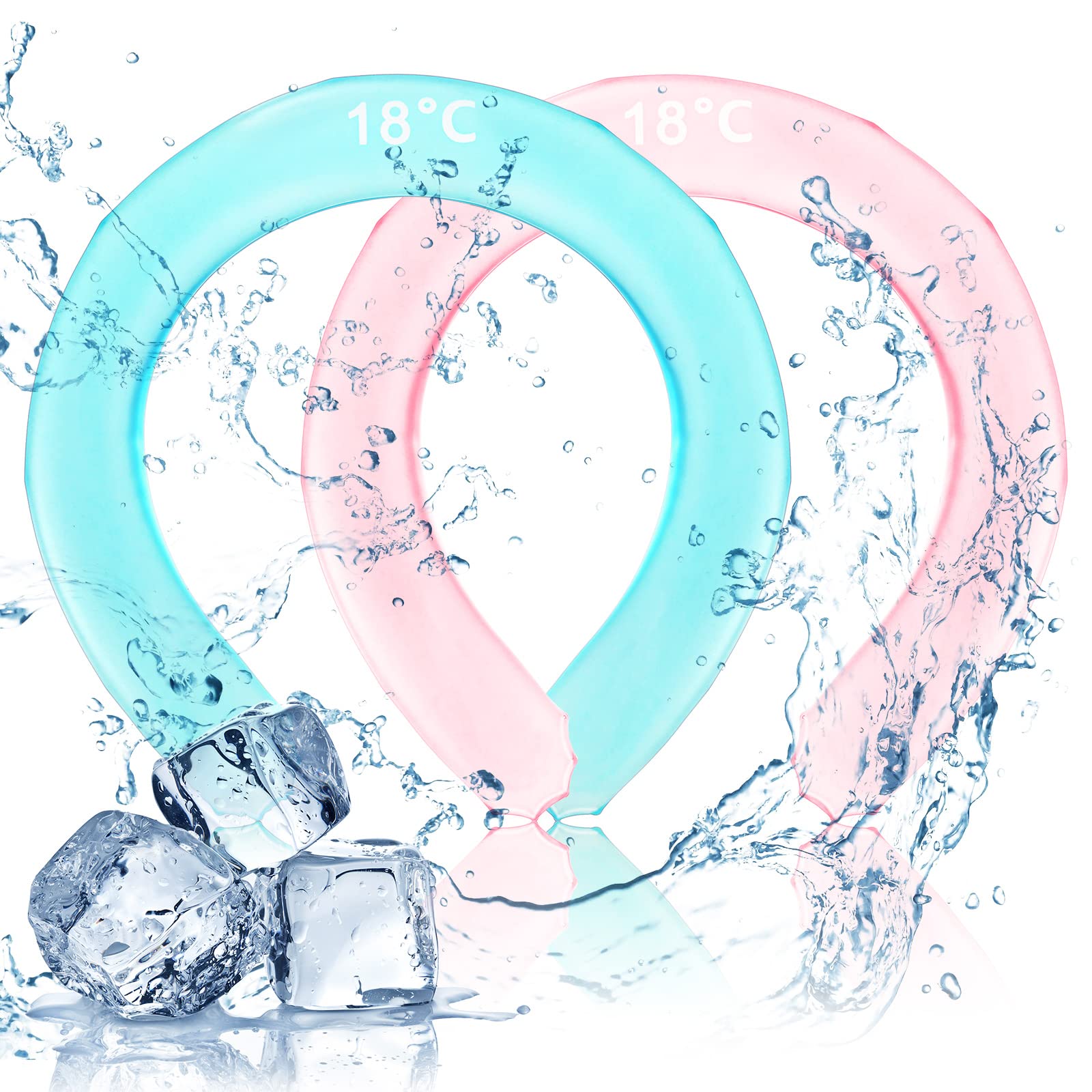 Neck Cooling Tube 2 Pcs Wearable Cooling Neck Wraps Reusable Neck Cooler Heat Cooling Cold Pack Summer Heat Relief for Summer Hot Flashes and Fever, Pink and Blue