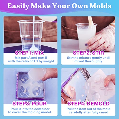 LET'S RESIN Flexible Silicone Mold Making Kit, 43oz Liquid Platinum Cured Silicone Rubber w/Mold Housing, Mixing Cups, Fast Cure Mold Making Silicone for Casting Resin Molds & Silicone Molds