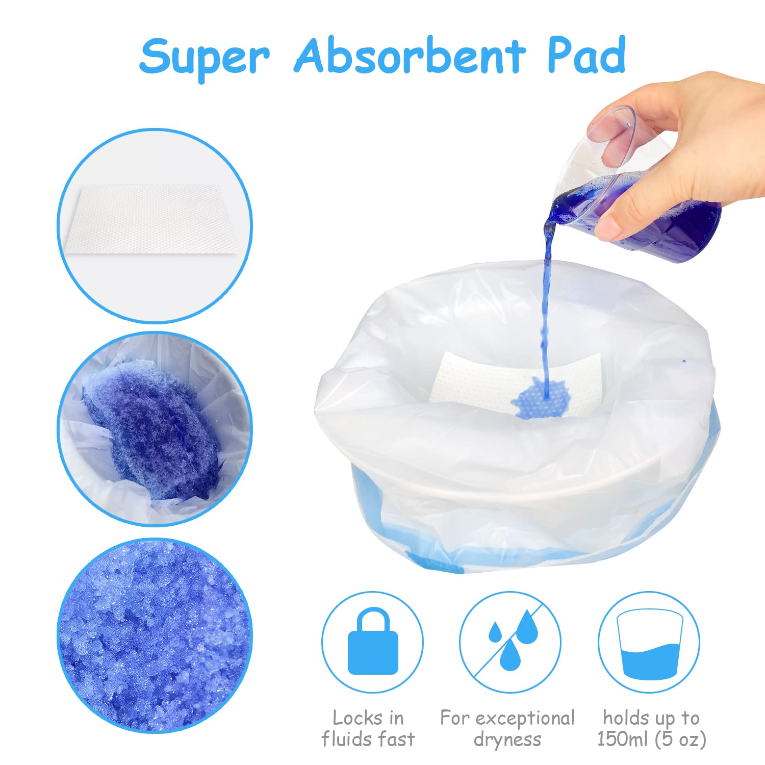 Disposable Potty Chair Liners with Drawstring for Universal Potty Training Toilet Seat, Toddler Portable Outdoors Travel Toilet Liners with Super Absorbent Pad - 30 Pack