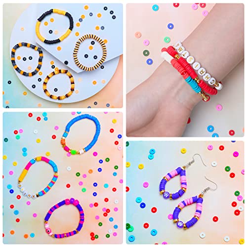 Bundooraking Clay Beads,6000+pcs Multicolor Polymer Clay Beads for Jewelry Making, Heishi Beads, Elastic Strings, Clay Beads for Bracelet Making - Perfect Crafts Beads Set.