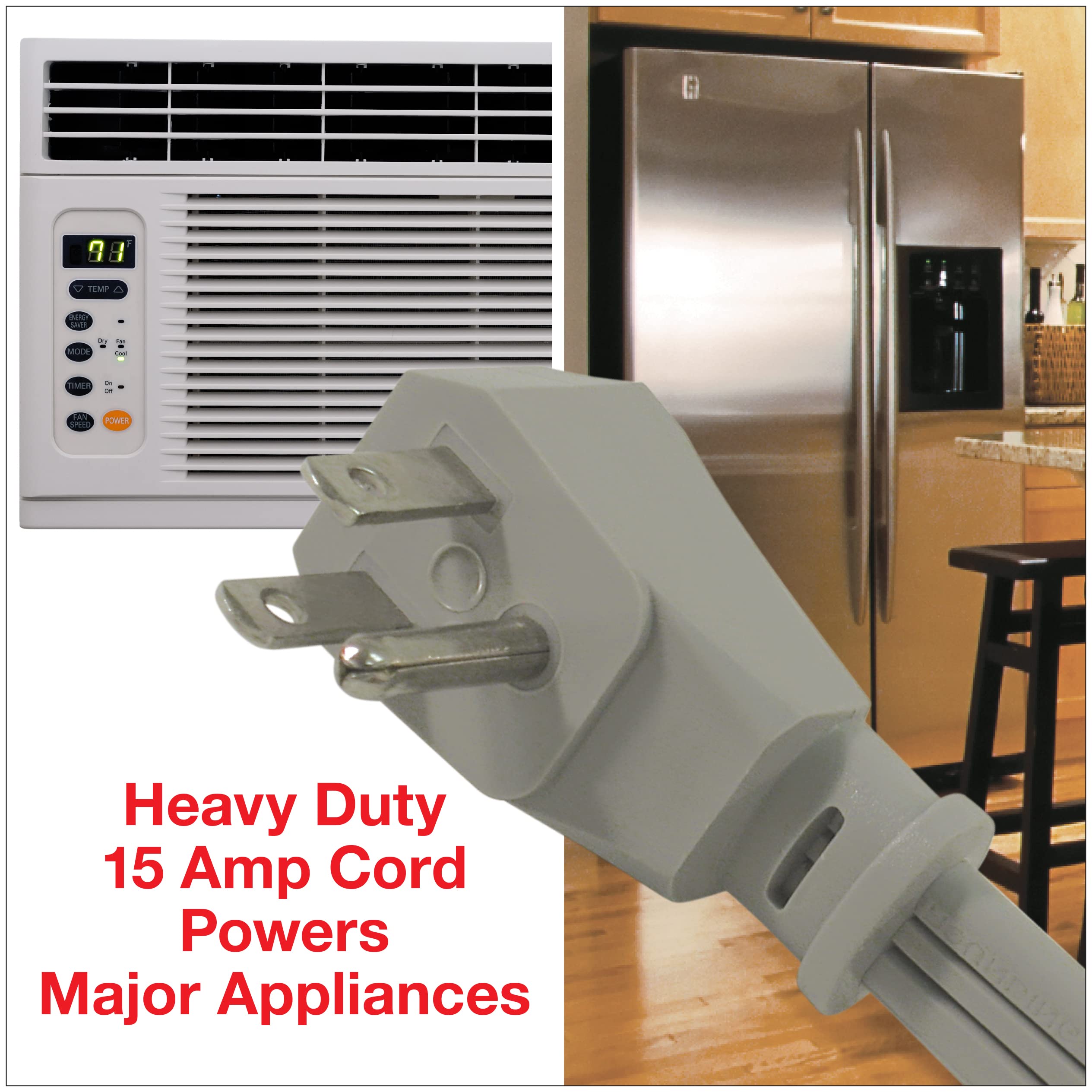 Clear Power 3ft 14/3 SPT-3 Air Conditioner Major Appliances Extension Cord, 3-Prong Grounded Right Angle Plug, Gray, CP10001
