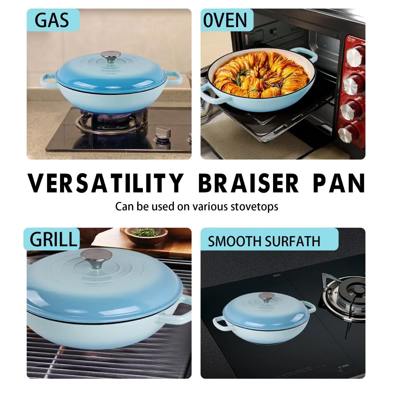HUNZSIM Enameled Cast Iron Dutch Oven,3 Quart Dutch Oven Pot with Lid, Round Dutch Oven Cast Iron Pot with Non Stick Enamel Coating for Bread Baking, Gradient Blue Dutch Oven for Kitchen