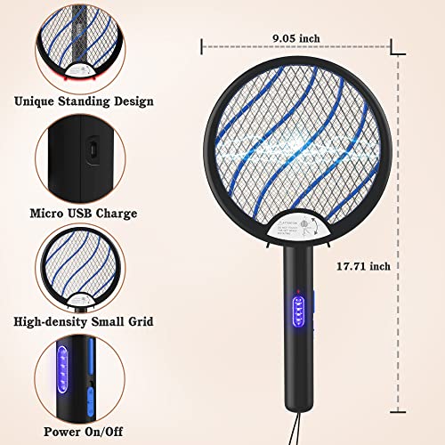 Electric Fly Swatter Racket 2 in 1 Foldable Bug Zapper Racket,3500V Fly Swatter Electric USB Rechargeable with 3-Layer Safety Mesh for Indoor and Outdoor