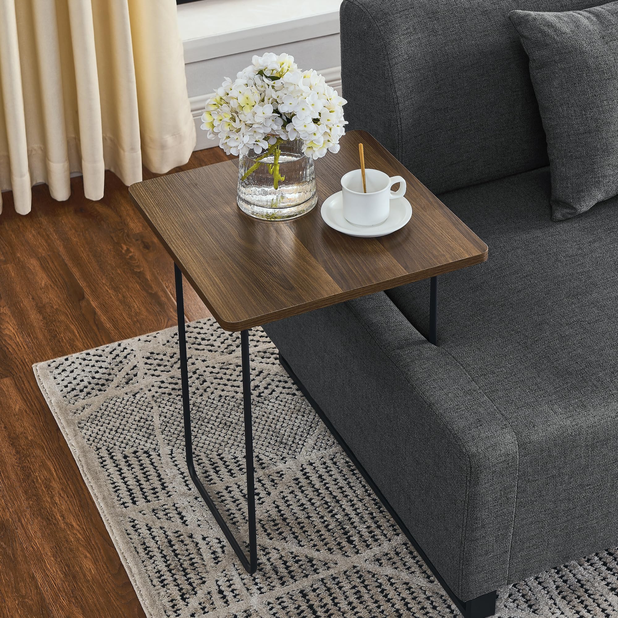 ERYE Morden Upholstered 3-Seat Couch Linen Upholstered 3 Seat Sofa Couch with Two End Tables and 2 Pillows, Free Transformation Removable Back and Armrests for Living Room