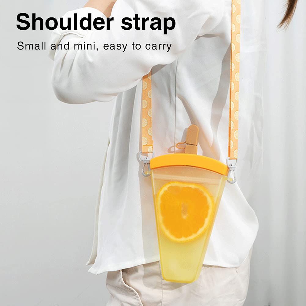 Creative Dragon Fruit Straw Water Bottle Plastic Water Bottle Cute Ice Cream Shape Water Cup Anti-Fall Water Jug Kawaii Juice Cup with Adjustable Shoulder Strap Universal for Adult Children, 320ml