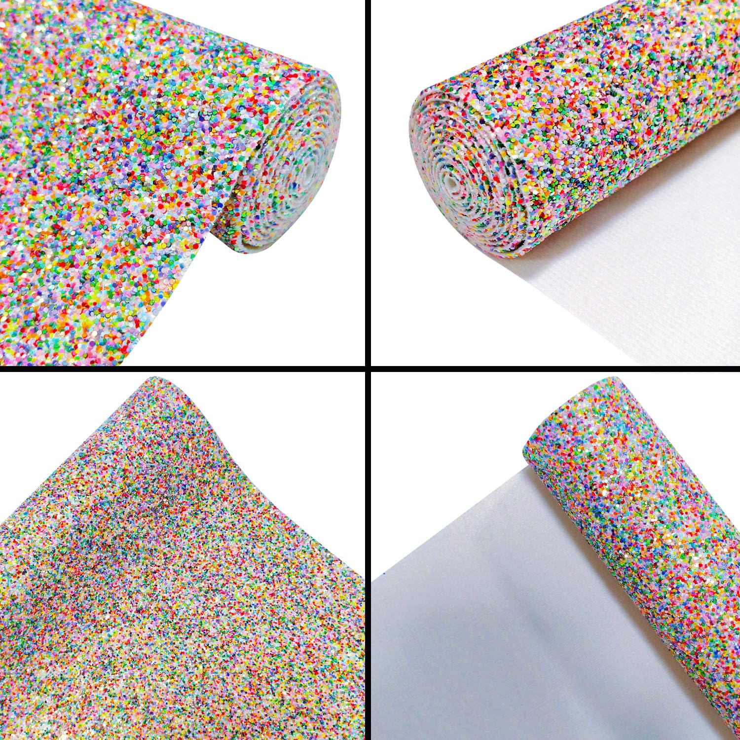 Greatdiy Sparkly Mixed Color Chunky Glitter Faux Leather Roll 12 x 52 inch Shiny Synthetic Leatherette Winter Fabric for Making DIY Bows Crafts (20061#12)