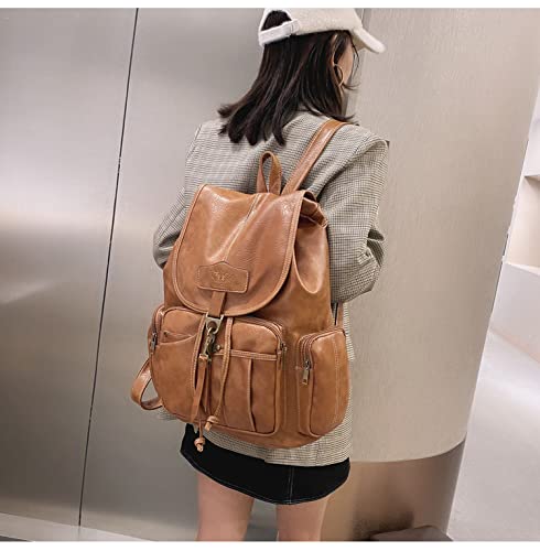 Vojad Backpack Purse for Women Fashion Leather Designer Travel Large Ladies Vintage Style Shoulder Bags with Drawstring (Light brown)