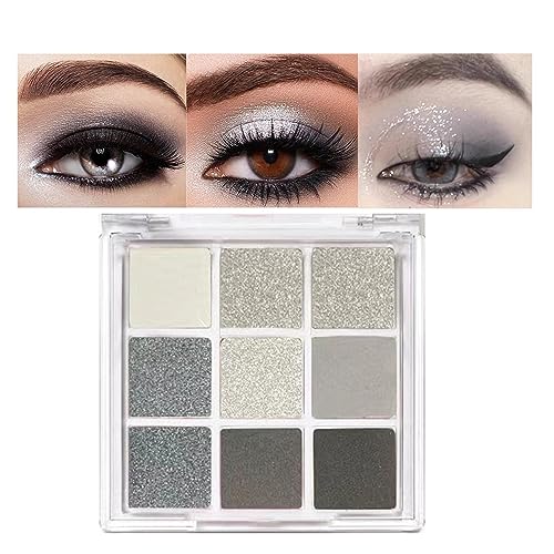 Daeuwiutr Black Grey Silver Smokey Glitter Eyeshadow Palette Cool Tone Highly Pigmented Eye Shadow Palette 9 Colors Matte Hypoallergenic Waterproof Eye Shadow Palette( Black Gray Silver #7)