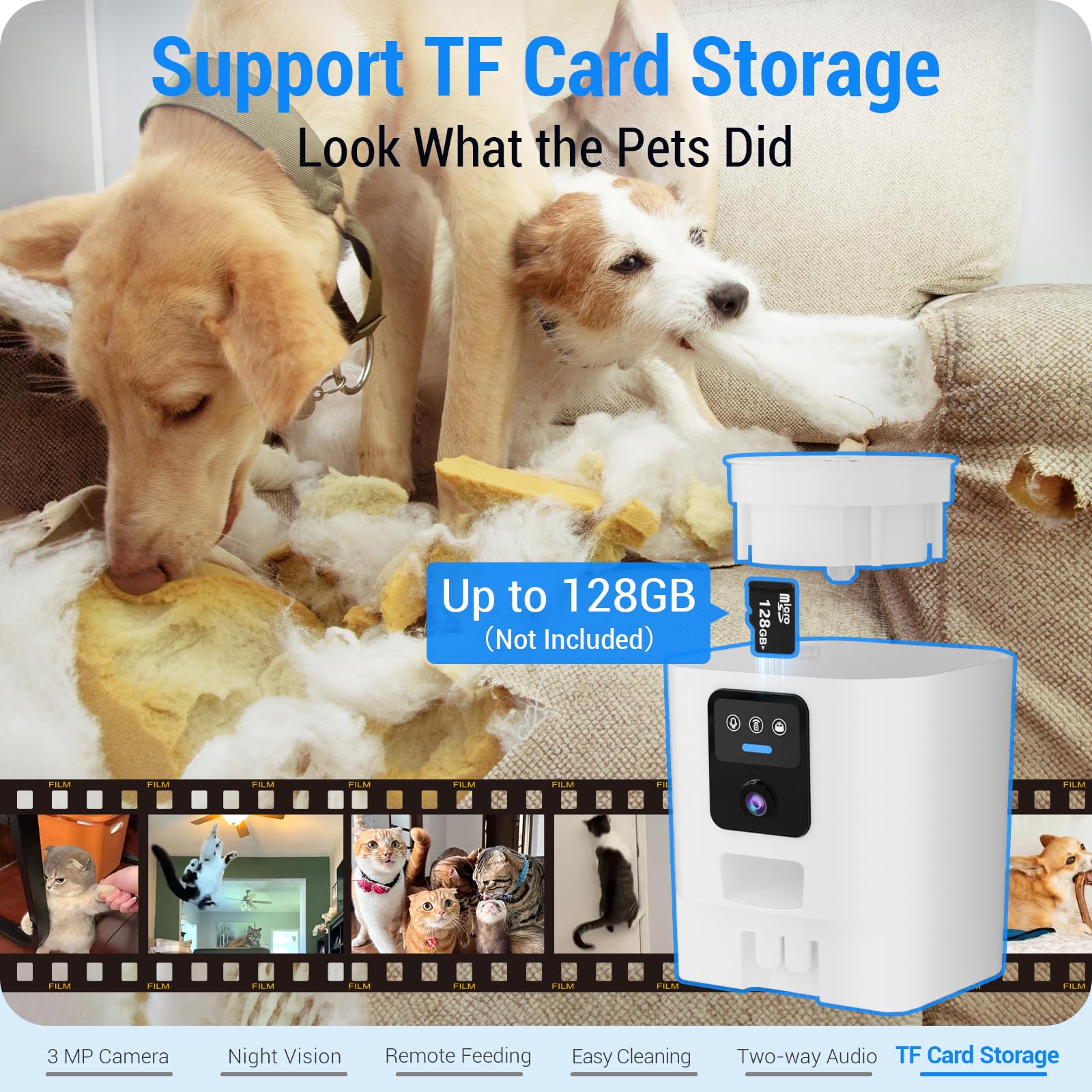 Frienhund Automatic Cat Feeder for 2 Cats: 1080P HD Live View with Night Vision, 5G Automatic Dog Feeder with Two-Way Audio,Detachable for Easy Clean, Record Wonderful Moments for Multiple Pets -29Cup