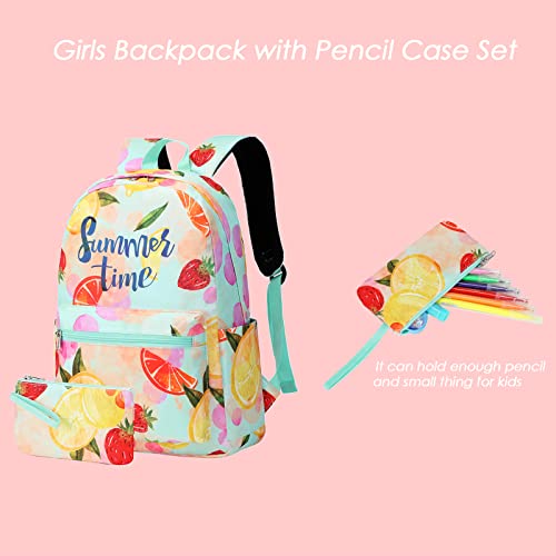 Dafelile Backpack with Pencil Case Set for Girls, 2 in 1 School Bookbag Set Cute Cartoon Lightweight Schoolbag for Kindergarten Elementary School Girls