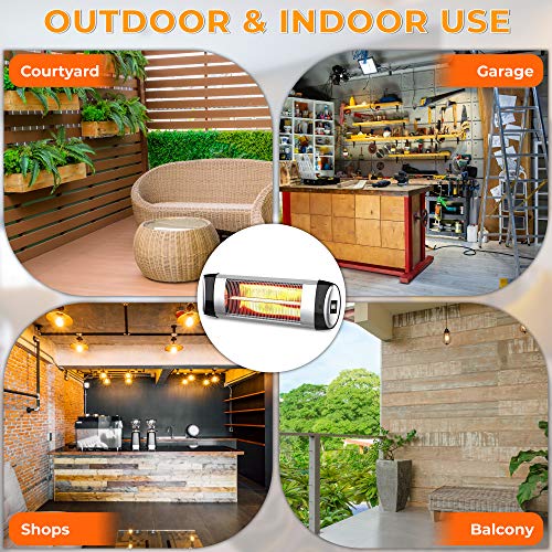 Electric Patio Heater Wall Mounted Waterproof Infrared Heater 1500W, Remote control + timer, Overheat Protection, for Garage Courtyard Balcony Shops Bathroom Outdoor & Indoor