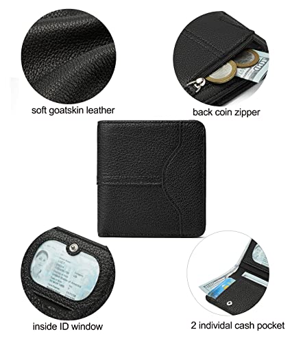 DORIS&JACKY Genuine Leather Small Wallet For Women,Slim Compact Pocket Wallet,Soft Goatskin Bifold Mini Wallet For Women(1-Black)