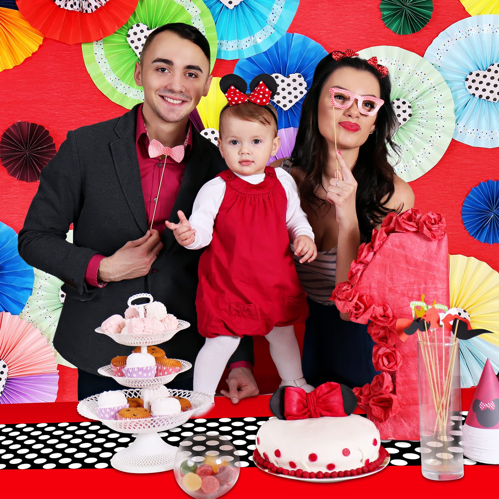 Irenare 3 Pcs Mouse Birthday Party Supplies Christmas Tablecloth Mouse Theme Baby Shower Decorations Plastic Table Cover Polka Dot Tablecloth Lady Bug Party Decorations, 54 x 108 Inch(Red)