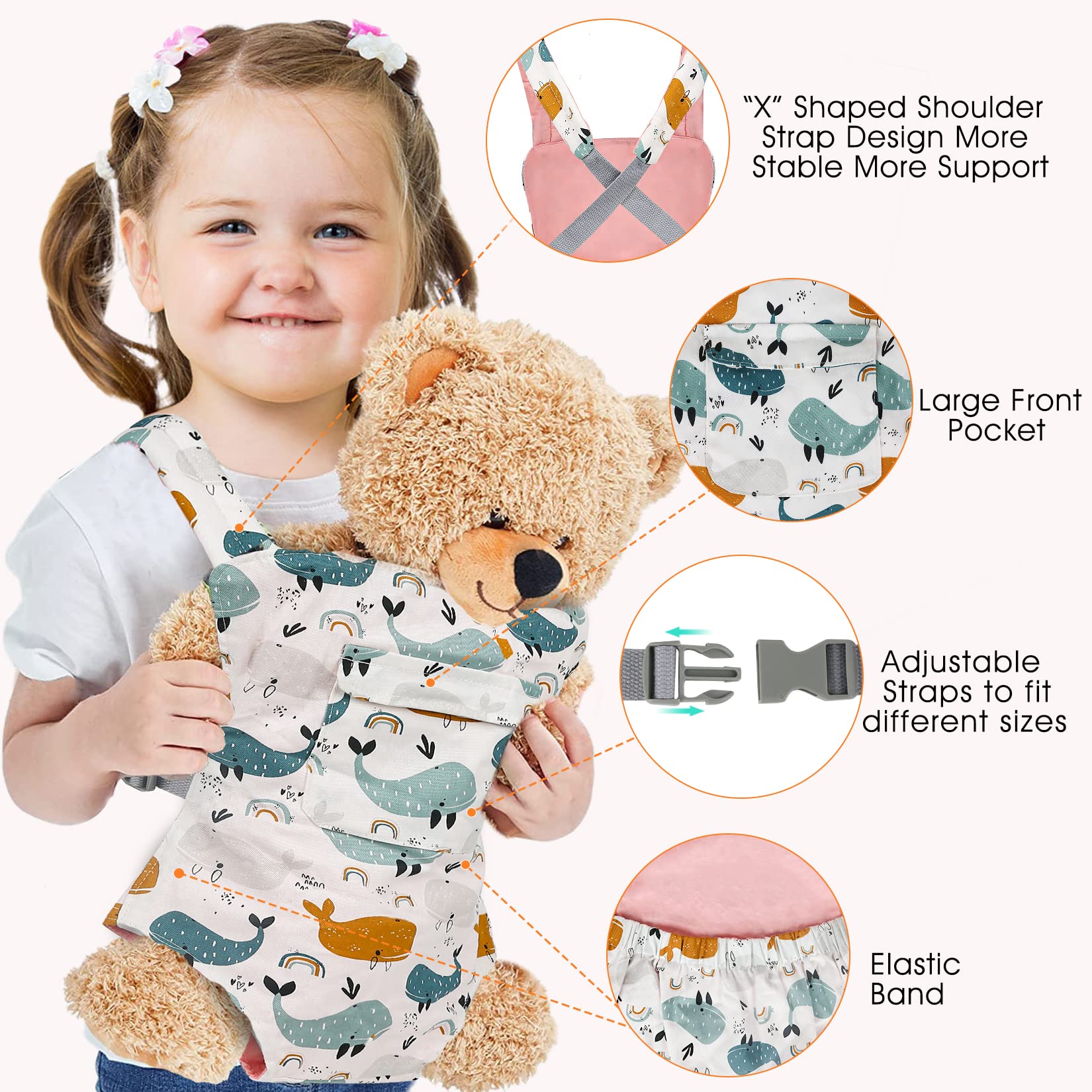 Vollence Baby Doll Carrier Front and Back Backpack Doll Carrier for 14 to 25 inch Dolls