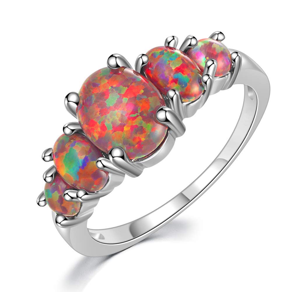 CiNily Orange Fire Opal Ring Women Jewelry Silver Plated Gemstone Ring Size 13