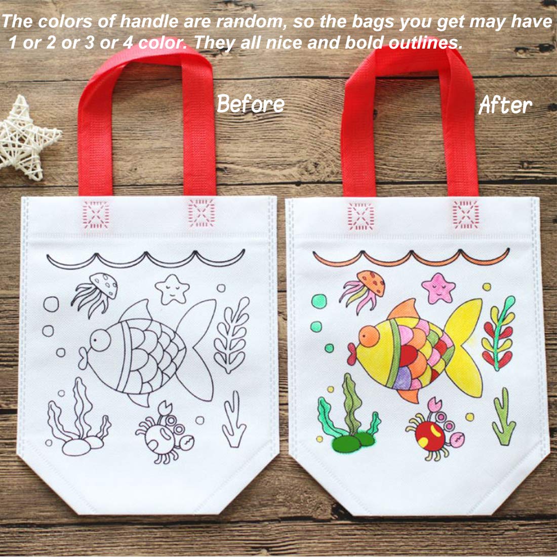 Sand Flower Eco Reusable Coloring Carnival Animal Art Party Goodie Bags with Guestbook Bags (12 PCS)