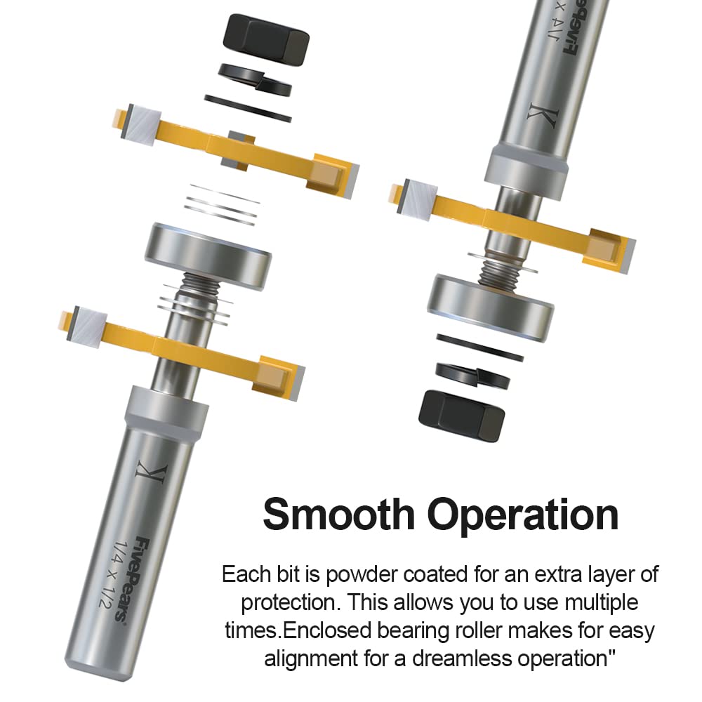 FivePears Tongue and Groove Router Bit Set with 1/2" Shank,T Shape 3 Teeth Wood Milling Cutter Woodworking Tool(2pcs)