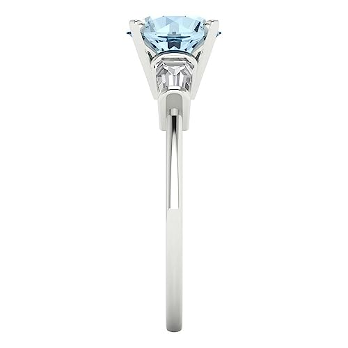 Clara Pucci 2.0 ct Round Cut 3 stone Solitaire Natural Light Blue Aquamarine Designer Anniversary Bridal Engagement Ring 14k White Gold