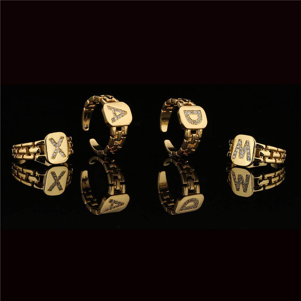 cmoonry Gold Cubic Zirconia Initial Letter Open Ring Adjustable For Women 18K Gold Plated Alphabet Rings Letter A To Z (J)