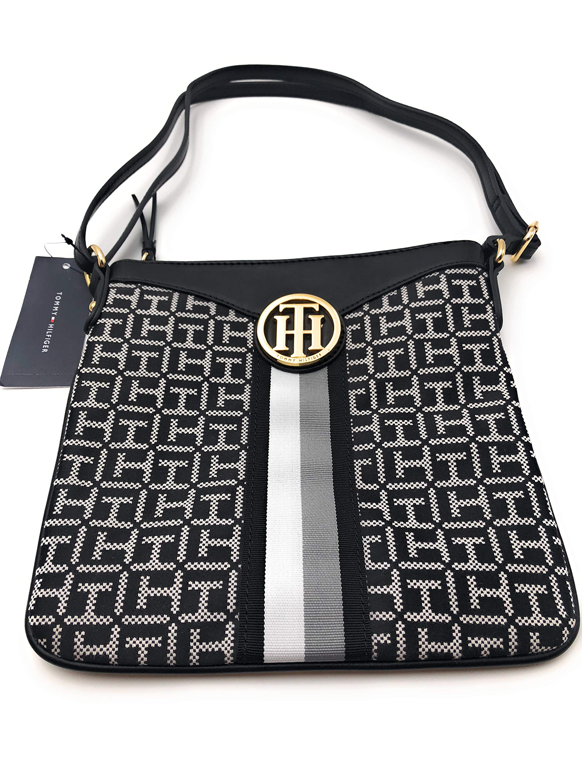 Tommy Hilfiger Women's Monogram Jacquard Xbody 2 Crossbody Handbag Black/Gray