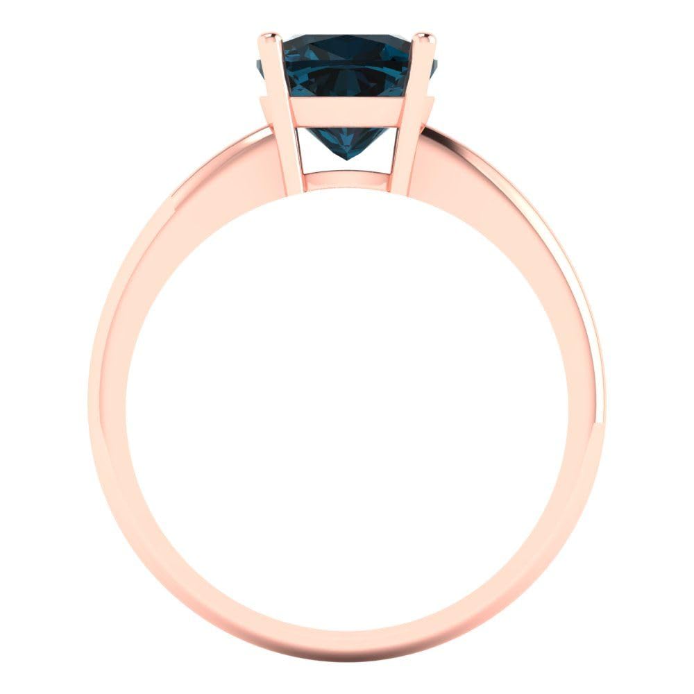 Clara Pucci 2.0 ct Cushion Cut Solitaire Natural London Blue gemstone Bridal Designer Anniversary Engagement Ring Real 14k Rose Gold