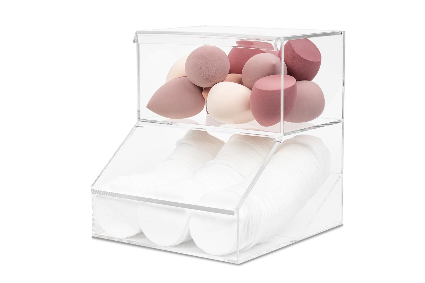 Inevibe Hair Tie Holder & Bows Organizer - 2 Compartment Acrylic Container w/Lids for Storing Bracelets, Headbands, Claw Clips & Accessories for Bathroom & Countertop Display