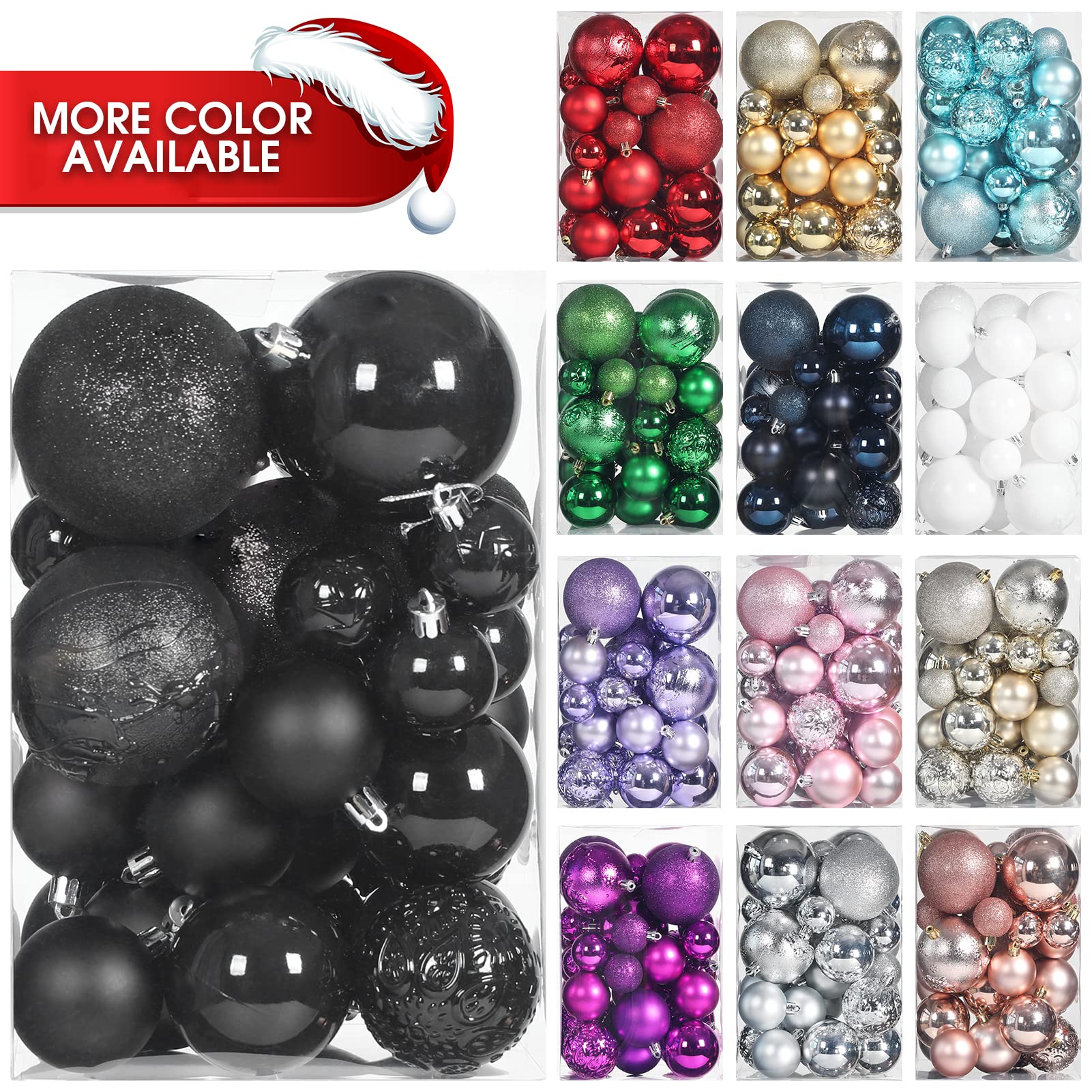Christmas Ball Ornaments for Christmas Decorations - 45 Pieces Xmas Tree Shatterproof Ornaments with Hanging Loop for Holiday and Party Decoration
