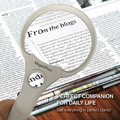 MagniPros 3 Ultra Bright LED Lights 3X 4.5X 25X Power Handheld Reading Magnifying Glass with Light- Ideal for Reading Small Prints, Map, Coins, Inspection and Jewelry Loupeā¦
