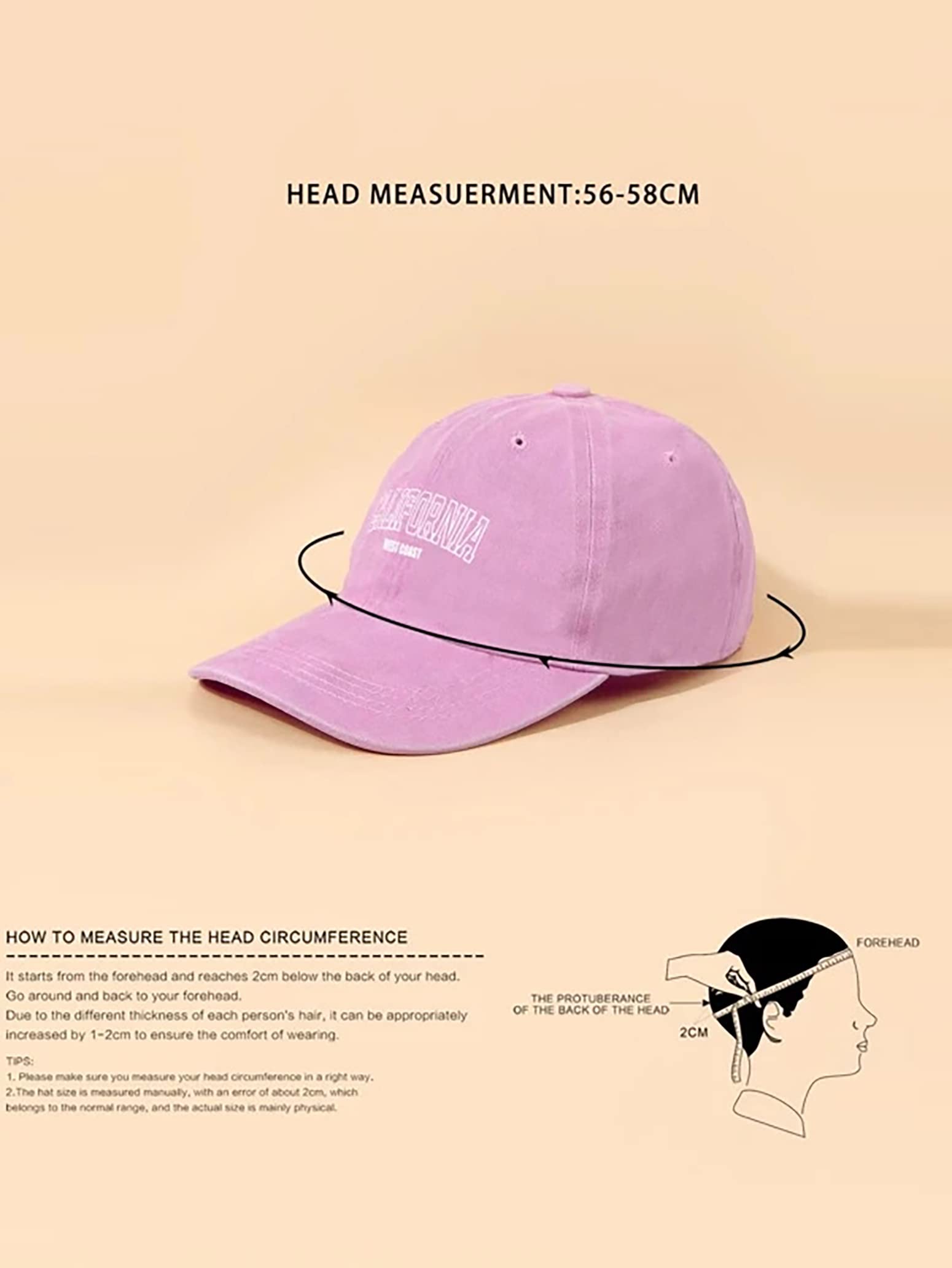 Cioatin California Letter Graphic Cotton Washed Baseball Caps Men and Women Low Profile Dad Hat Adjustable Buckle Closure (One Size US Women, Pink)