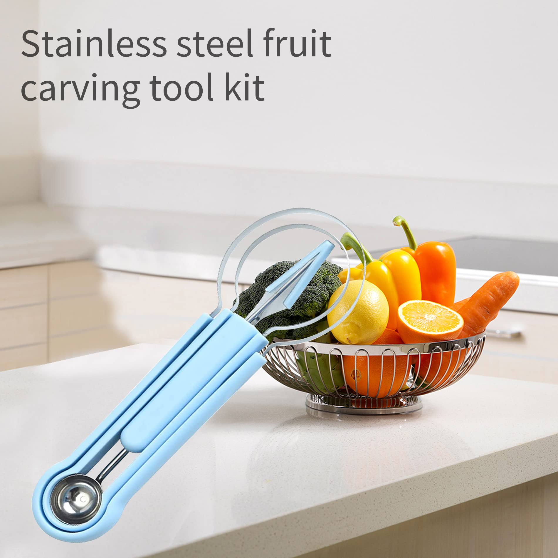 Esmartlife Melon Baller Scoop Set, Professional 4 In 1 Stainless Steel Fruit Carving Tools Knife Kit,Fruit Scooper Double Sided Melon Baller for Watermelon Ice Cream