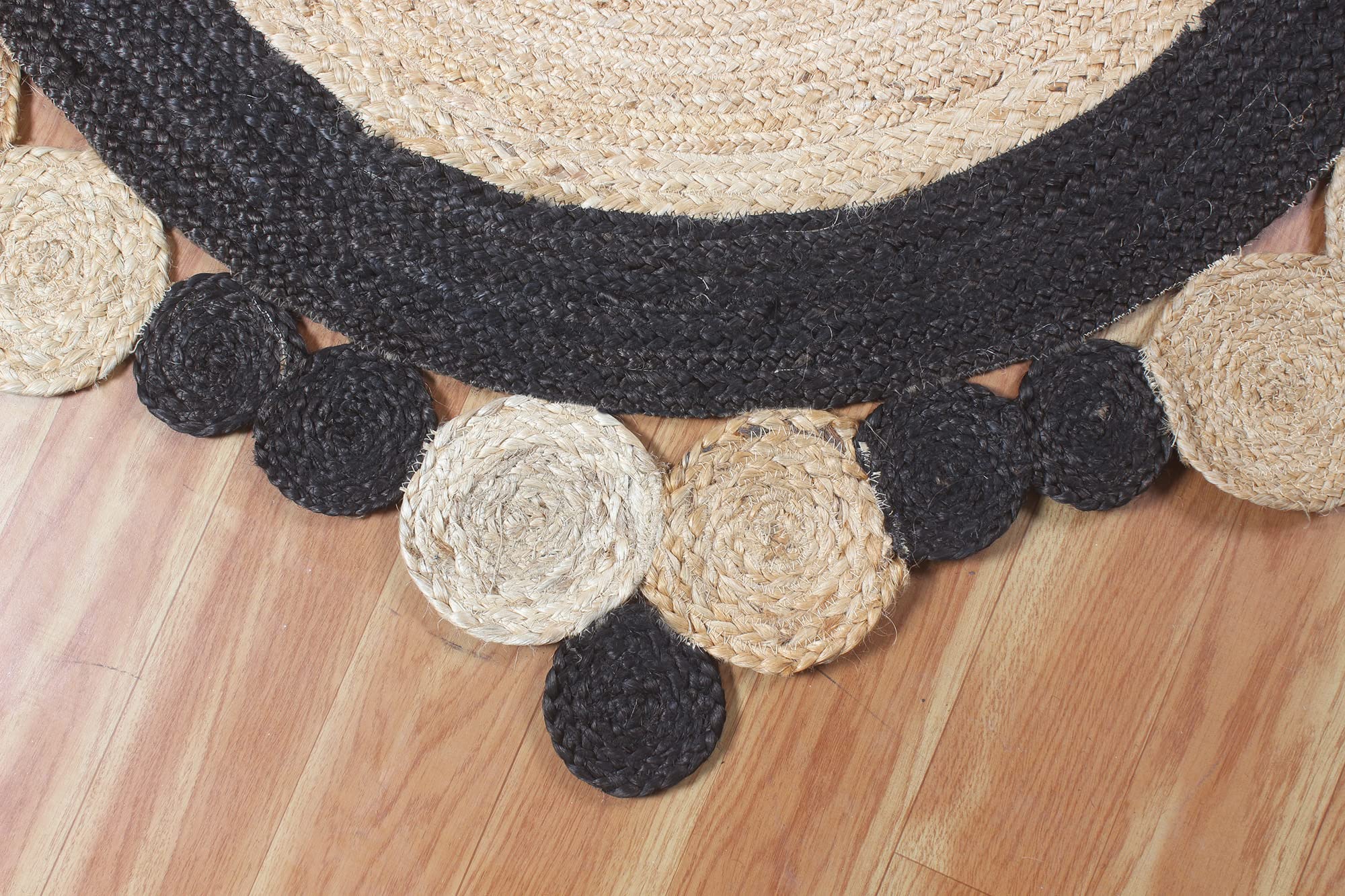 CASAVANI Collection Circle Area Rug - 10 Ft' Round Black Natural Jute Mat Geometric Kilim Rug Indoor Outdoor Use Mat Flatweave Rugs for Bedroom Bedside Round Dining Table Mat Hall & Kitchen