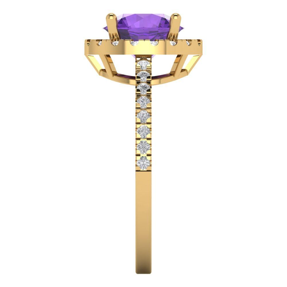Clara Pucci 1.79ct Round Cut Solitaire halo Natural Amethyst Proposal Designer Wedding Anniversary Bridal accent ring 14k Yellow Gold
