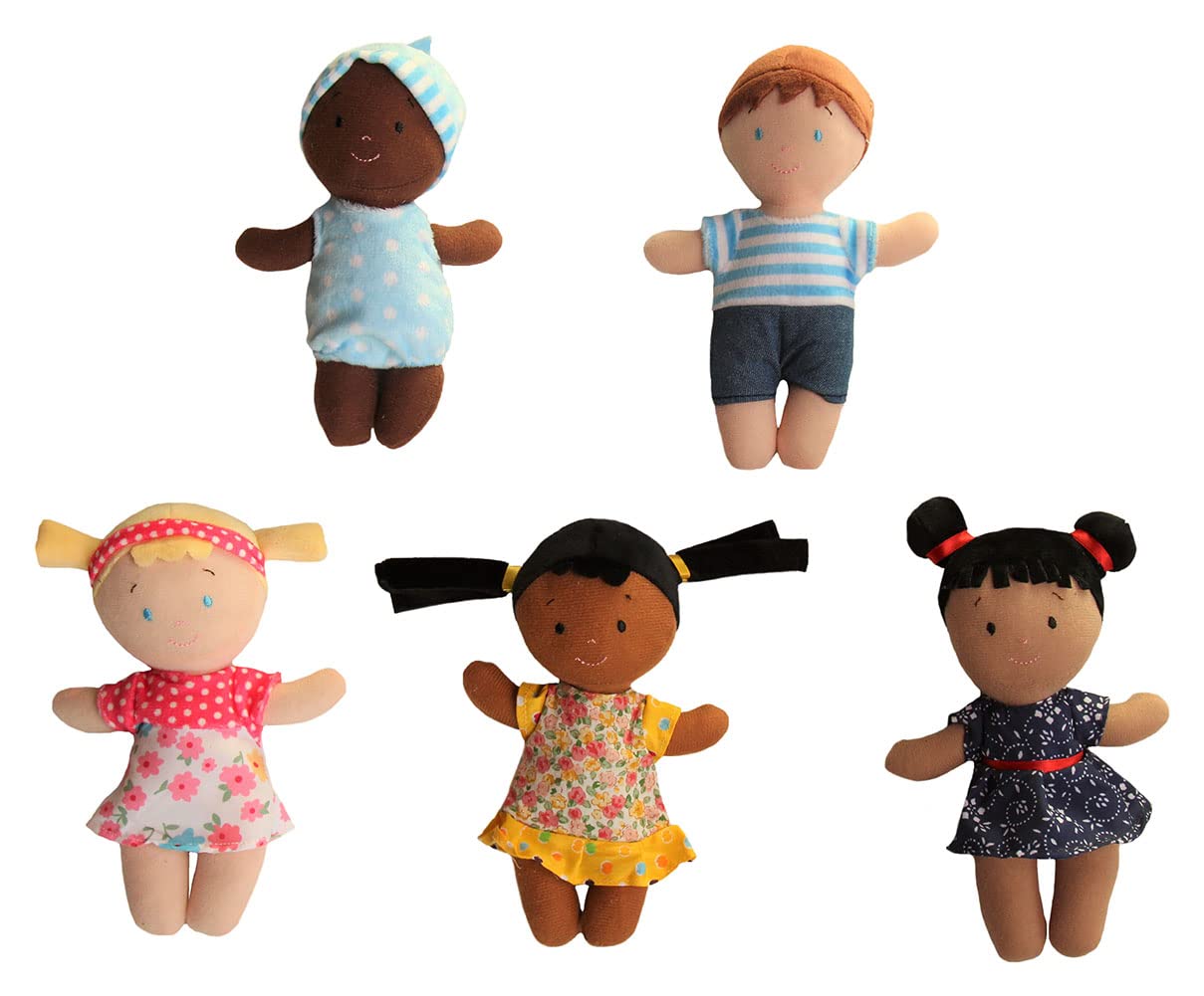 Snuggle Stuffs Basket of Buddies 8" Plush Diversity Dolls | Toddler Dolls | Preschool Dolls | Multicultural Dolls | Set of 5